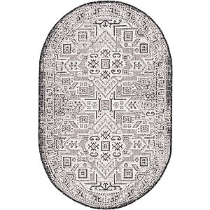 Rugs.com Outdoor Aztec Collection Rug – 3' x 5' Oval Charcoal Gray Flatweave Rug Perfect for Living Rooms, Large Dining Rooms, Open Floorplans