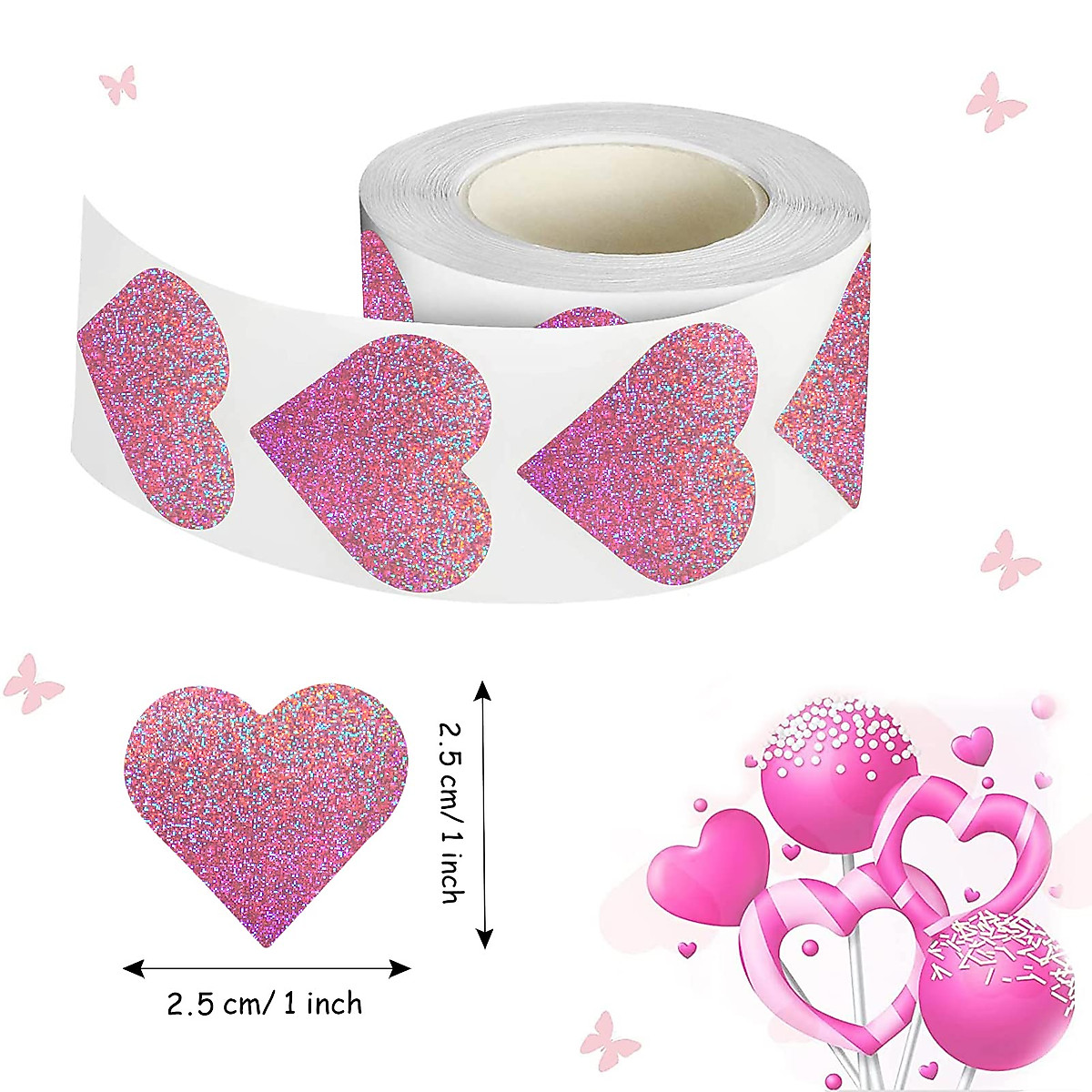 Glitter Pink Heart Stickers 1inch Valentine's Day Love Decorative Labels Roll Gift Set 1000PCS Sparkly Adhesive Decorations Accessories for Envelopes Crafts Wedding Anniversaries (1 Inch 1000pcs)