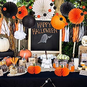 Halloween Party Decorations Supplies Kit Hanging Paper Lantern Tissue Paper Fan Pumpkins Round Garland for Halloween Party Night Thanksgiving Home Decor Indoor Outdoor