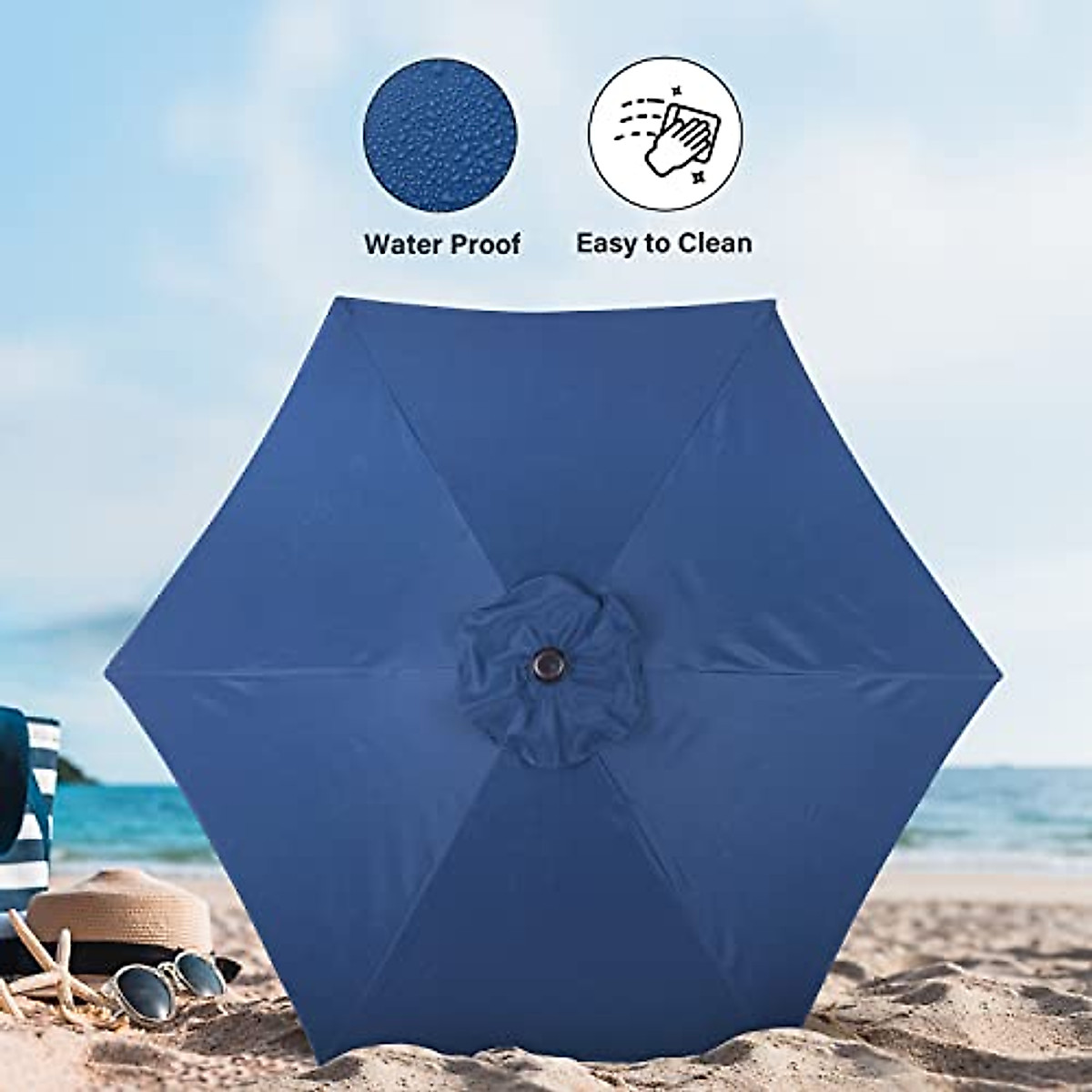 Simple Deluxe 7.5ft Patio Umbrella Outdoor Table Market Yard Umbrella with Push Button Tilt/Crank, 6 Sturdy Ribs for Garden, Deck, Backyard, Pool, Blue