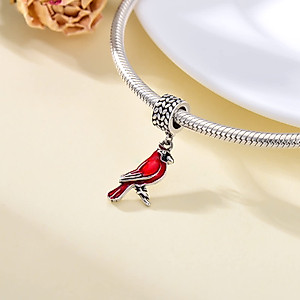 LONAGO Red Cardinal Charm 925 Sterling Silver Dangle Bird Bead Fit Bracelet Our Love Never Dies Gifts for Women Mom