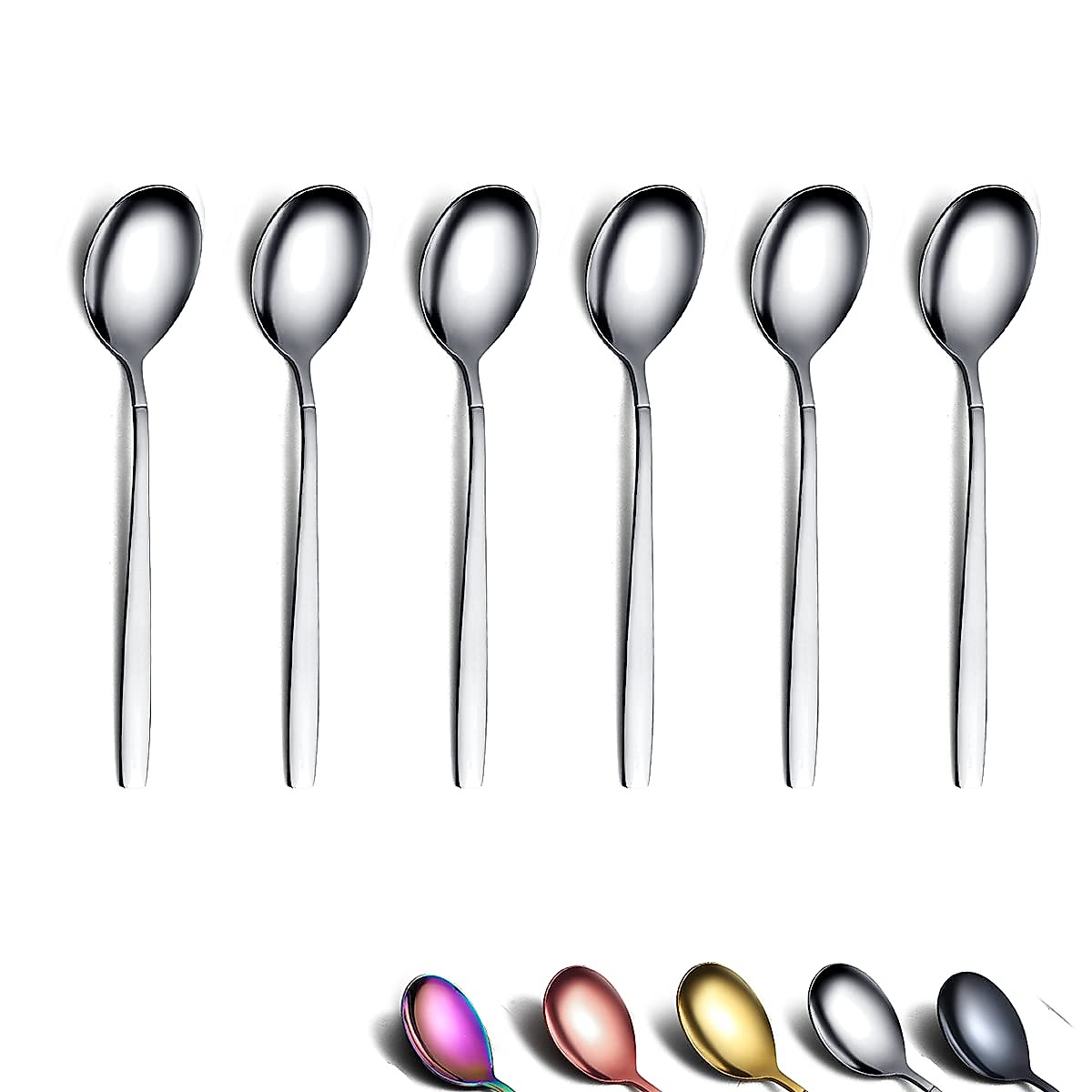 Berglander Teaspoons 6.3" Set of 6, Stainless Steel Shiny Polish Tea Spoons Silverware, Modern Design Tea Spoon Small Dessert Spoon Teaspoon Sturdy Easy To Clean Dishwasher Safe