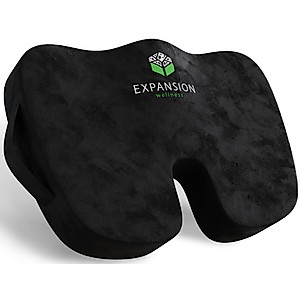 Seat Cushion for Office Chair – Memory Foam Tailbone Pillow Pad for Sitting, Computer, Desk, Chair, Car – Contoured Posture Corrector for Sciatica, Coccyx Back Pain Relief (Black)