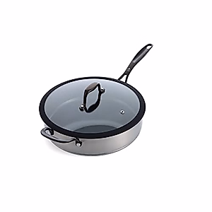 BK Ceramic Black, Ceramic Nonstick Induction 4.4QT Nonstick Saute Pan with Lid, PFAS Free, Dishwasher Safe, Black