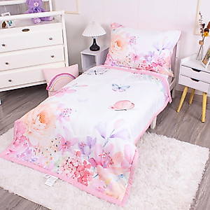 La Premura Blush Floral Butterfly Toddler Bedding Set, Girl Toddler Bed Set, Toddler Bed Sheets, Toddler Bedding Sets for Girls, Toddler Bed Girl, Toddler Comforter Set