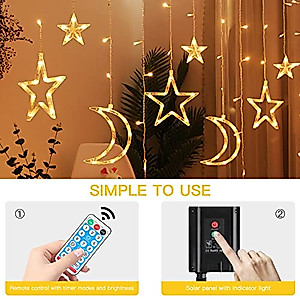 Techip Solar Lights Outdoor Moons Stars Lights 138LED Solar Powered String Lights Outside Waterproof Patio Lights Decor for Ramadan Porch Window Backyard Tent Garden,Warm White Lights with Remote
