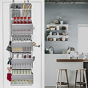 Aeeteek 1 Pack 5-Shelf Over Door Hanging Organizer Houseware Storage Bag Wall Mount Containers with Mesh Pockets Large Capacity Shelves Drawers for Bedroom Closet Kitchen (Light Grey)