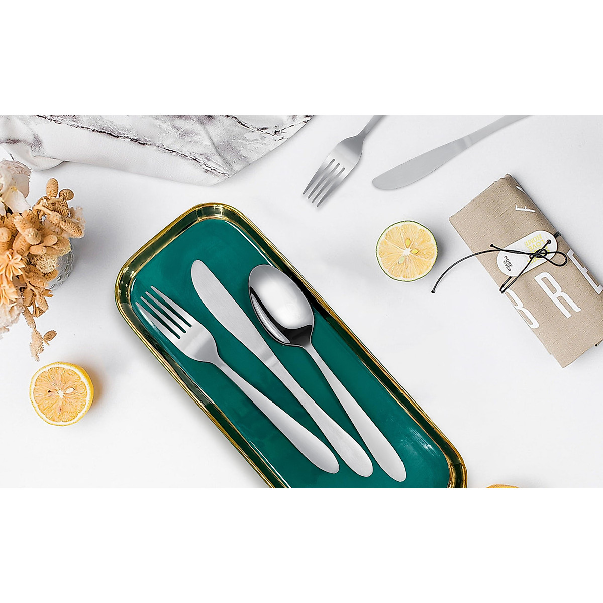 Bon Elegance 20-Piece Stainless Steel Flatware Silverware Cutlery Set, Include Knife/Fork/Spoon, Dishwasher Safe, Service for 4