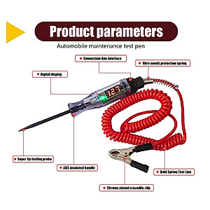 Slykew Pack-1 Automotive Test Light Digital LED Circuit Tester with 70.8 Inches Retractable Spring Wire, DC 3V/6V/12V/24V Inductive Test Pen, Suitable Checking Vehicle Car Truck Motorcycle