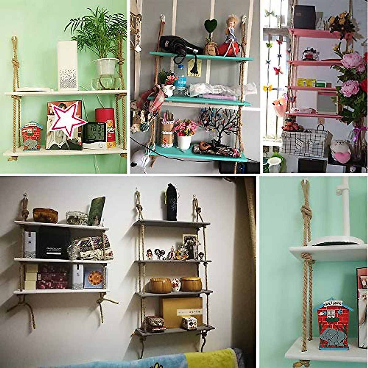 OWUV Hanging Shelf for Wall, Modern Creative Bookshelf, Decorative Wall Shelf, Floating Shelf, Green/Blue/Pink/White/Yellow/Gray, 1/2/3/4 Layer