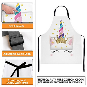 Britimes Apron Home Kitchen Cooking Baking Gardening for Women Men With Pockets Unicorn Queen Magic Eyes Eyelashes 32x28 inch