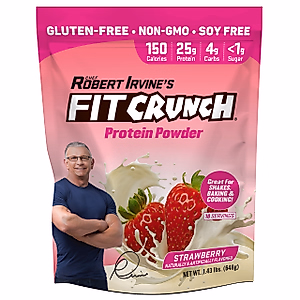 FITCRUNCH Tri-Blend Whey Protein, Keto Friendly, Low Calories, High Protein, Gluten Free, Soy Free (18 Servings, Strawberry)