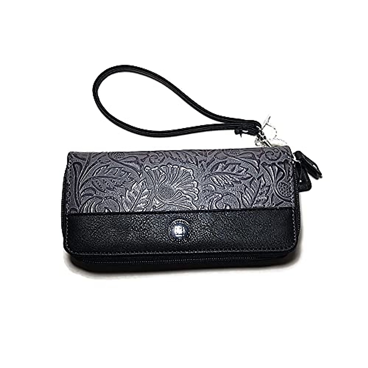 Stone Mountain Tooled Embossed SLG Wristlet Wallet, Black Gray