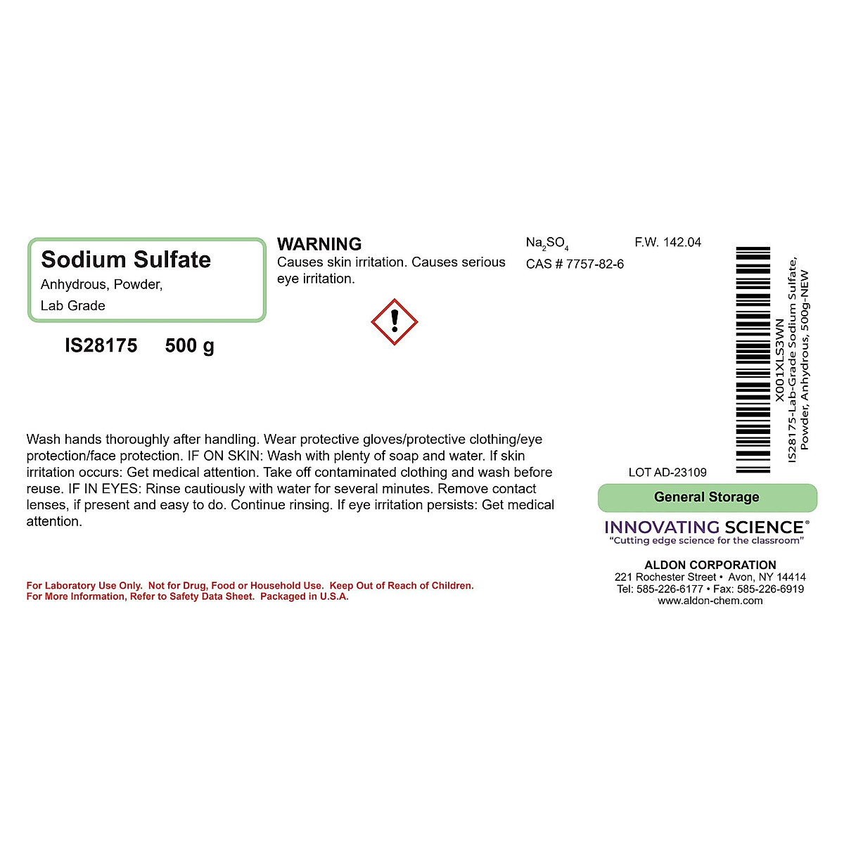 ALDON Innovating Science Laboratory-Grade Sodium Sulfate, Powder, Anhydrous, 500g - The Curated Chemical Collection