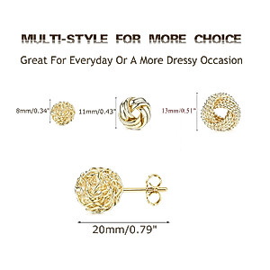 FIBO STEEL 3 Pairs Gold Knot Earrings For Women Men 14K Gold Plated Woven Ball Stud Earrings Simple Post earrings For Women Gold