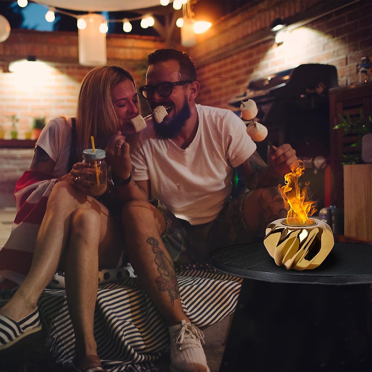 Sapbontchi Table Top Firepit, Small Fire Pits for Outside Patio/Indoor Portable Tabletop Fire Pit in Golden, Modern Home Tabletop Decor Clearance Living Dining Room Patio Balcony Backyard Garden