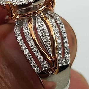 Women's 925 Silver Plated 18K Gold Two-tone Ring Luxury Full Diamond Round Super Flash Zircon Ring Simulated Diamond Wedding or Engagement Ring for Women (7#)