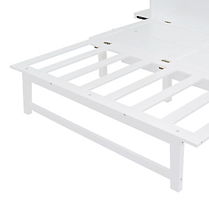 Aiuyesuo Queen Size Murphy Bed with USB Port, Solid Wood Murphy Bed Frame with Removable Shelves On Each Side, Space-Saving Design for Small Spaces, Guest Room, Lounge, Office (White-W3Z1)