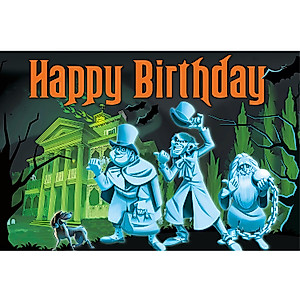 5x3FT Haunted House Birthday Decorations Banner, Halloween Haunted House Decor Happy Birthday Banner, Cartoon Halloween Haunted House Birthday Party Supplies Photography Decorations
