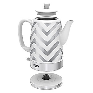 BELLA Electric Kettle & Tea Pot - Ceramic Water Heater with Detachable Swivel Base, Auto Shut Off & Boil Dry Protection, 1.5 Liter, Silver Chevron
