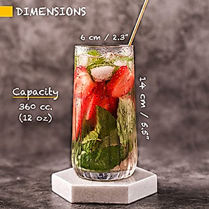 Ribbed Glassware Set of 6, Ribbed Glass Cups 12 oz, Ribbed Glasses, Fluted Glassware, Ribbed Drinking Glasses, Ribbed Glassware for Whiskey, Cocktail, Beer, Iced Coffee Tea Smoothie (12oz/360cc)