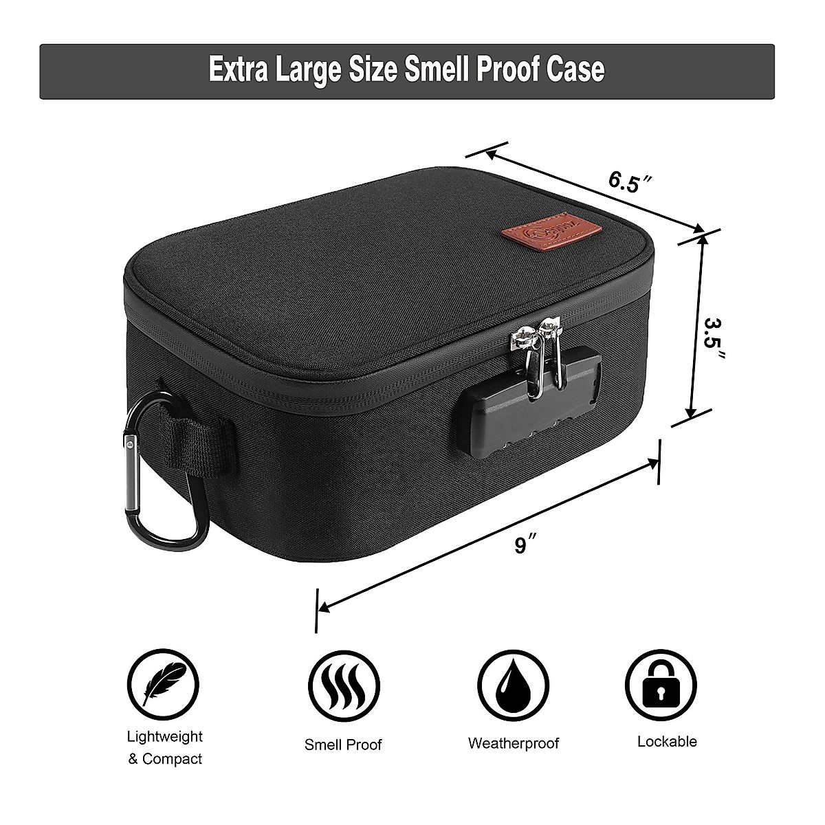 Egooz Large Smell Proof Stash Bags with 5 items - Waterproof Smell Proof Box Case for Travel and Home, Smell Proof Containers Box for Storing Your Products, Black
