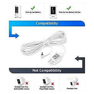 Ayotu 2Pack 16Ft Camera Charge Cable for Stick Up Cam Battery/Plug-in 3rd Gen/2nd Gen, Power Adapter Continuous Charging with Weatherproof Cord, NOT for Spotlight Cam Plus(NO Camera), White