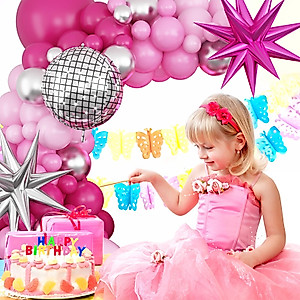 Hot Pink Silver Balloon Garland Arch, Pastel Pink Silver Macaron Pink Balloon Garland with Pink Silver Star Foil Balloon for Girls Baby Shower Birthday Wedding Princess Party Decor