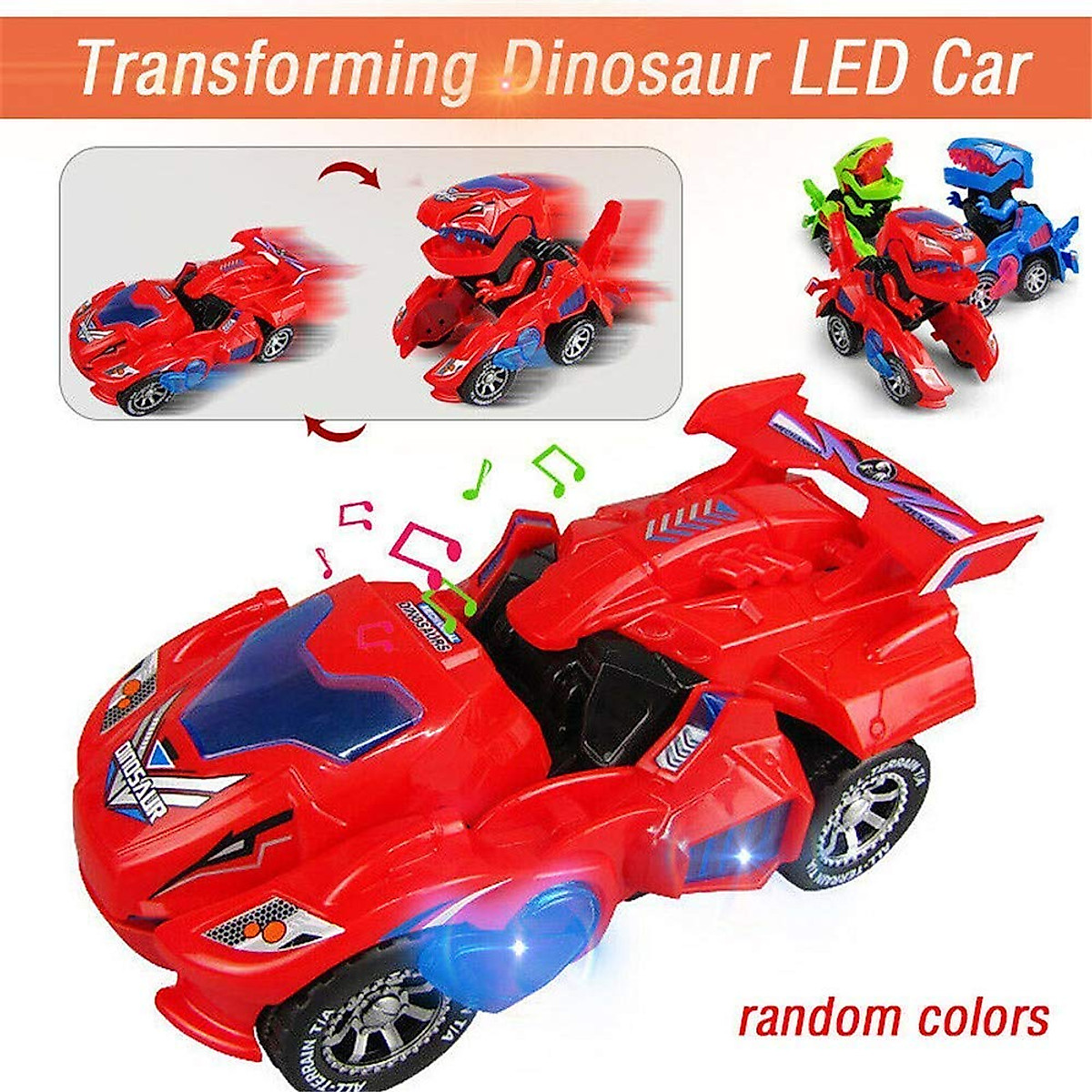 HENGBANG Transforming Toys, Dinosaur Cars Combined Into One,Automatic Transformation, Transformation of Dinosaur LED Cars, Lamps (Red)