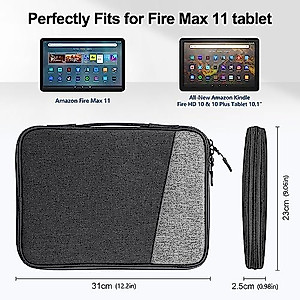 TiMOVO 9-11 Inch Sleeve Case for Fire Max 11 Tablet/All-New Amazon Kindle Fire HD 10 & 10 Plus Tablet 10.1", Protective Carrying Case Bag with Elastic Handle for Kindle Fire Max 11, Black+Gray