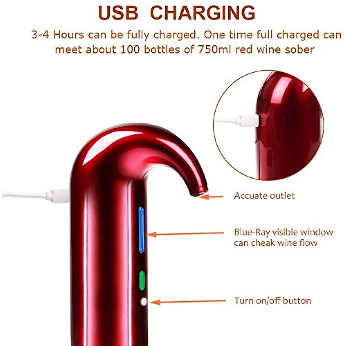 Electric Wine Aerator Pourer, Stopper Multi-Smart Automatic Filter Wine Dispenser - Premium Aerating Pourer and Decanter Spout - wine preserver(Lucky red)