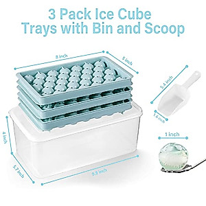 Round Ice Cube Trays - 3 Pack Round Ice Ball Maker Mold with Container Ice Cube Trays with Ice Bin Ice Scoop, for Ice Chilling, Cocktail, Juice, Coffee, Freezer