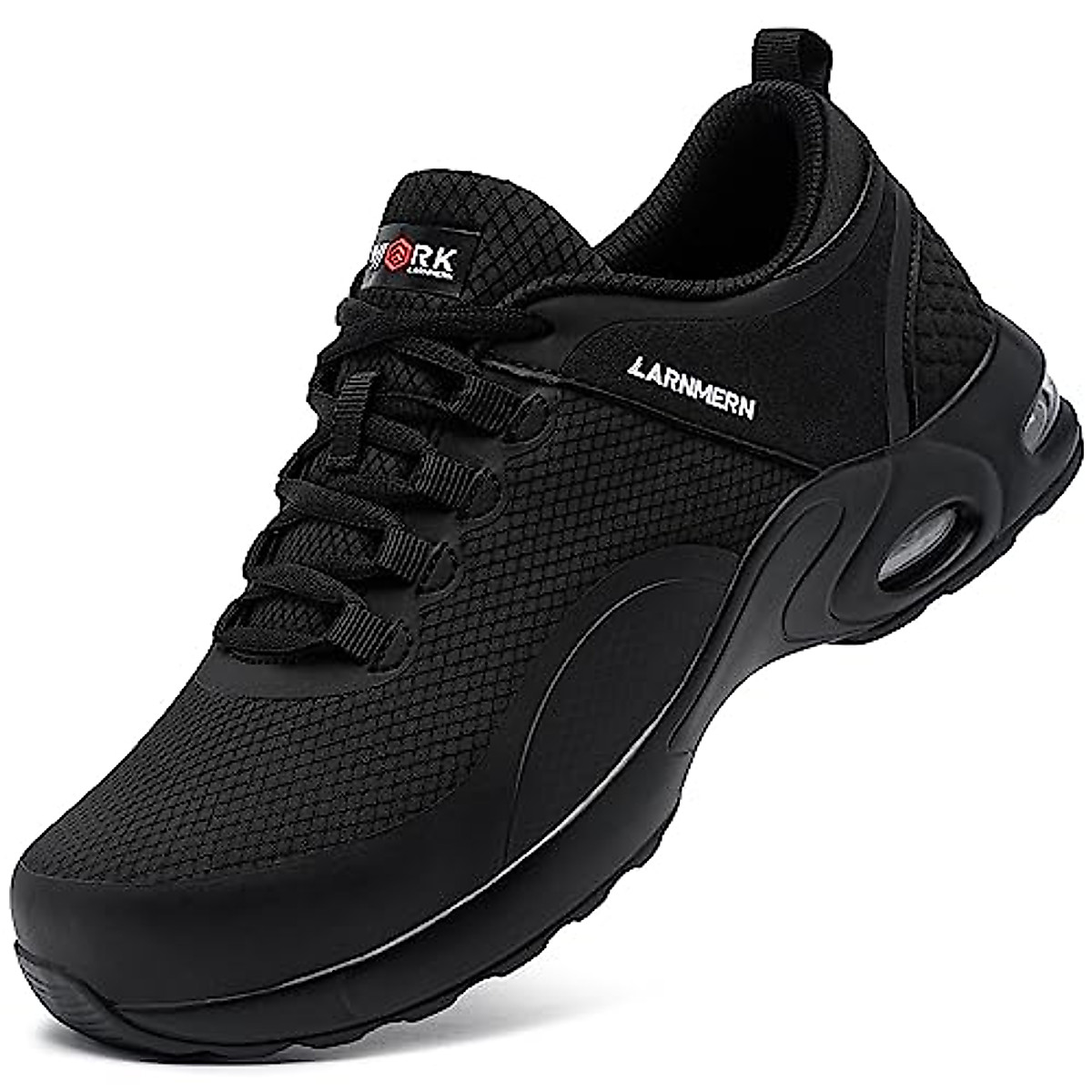 LARNMERN Steel Toe Shoes for Men Lightweight Safety Shoes Work Air Cushion Construction Zapatos Punta de Acero para Hombres(12,Deep Black)