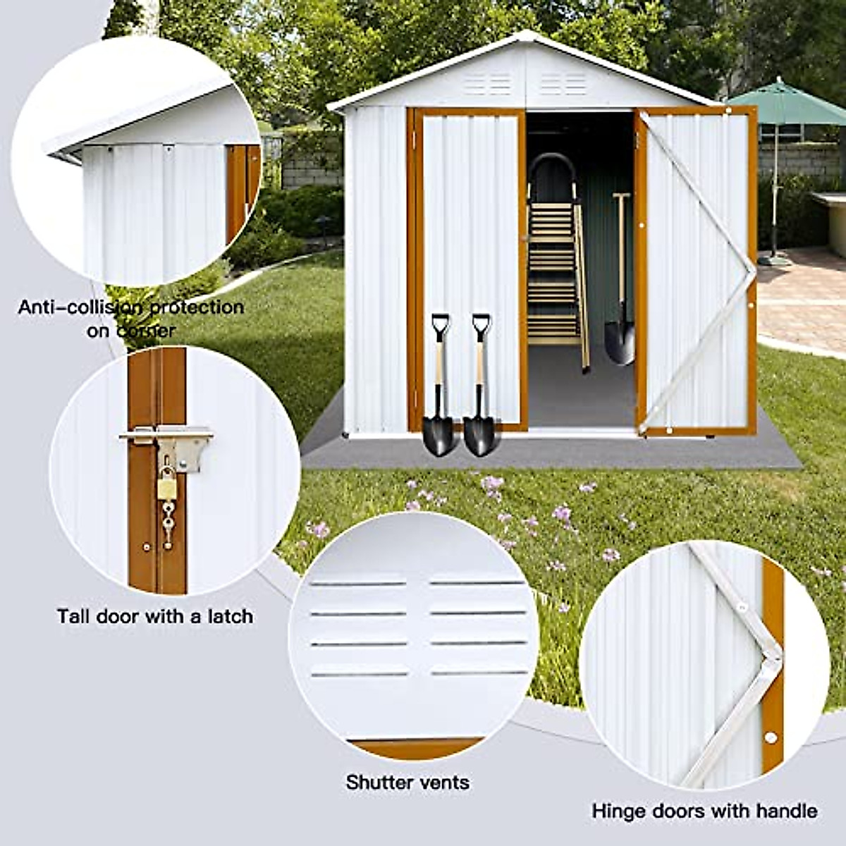 Goohome 4FTx6FT Storage Sheds, Metal Outside Garden Storage Shed Galvanized Steel w/Lockable Door, Roof Design Sheds & Outdoor Storage, Spacious House Garden Tool Storage Shed for Backyard, Bike Shed