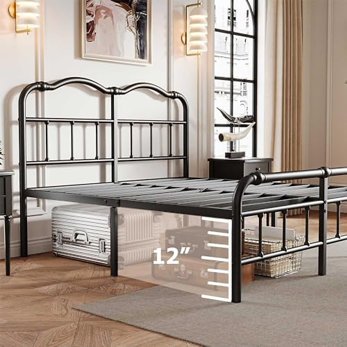 FDLOGW Cal King Size Bed Frame with Headboard and Footboard, 14 Inch High, No Box Spring Needed Heavy Duty Metal Platform Bedframe, Noise Free