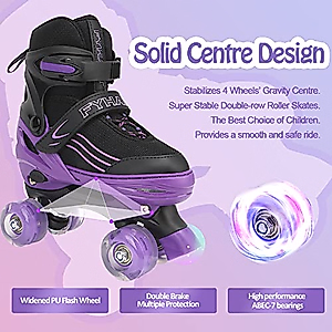 SYXKJ Roller Skates for Girls 8 Wheels Light Up Fun Illuminating Kids Roller Skates Happy Childhood Kids Skates 4 Sizes Adjustable (Big Kids 1-4)