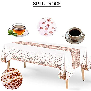 FECEDY 4 Packs 54"x108" Rose Gold Wave Point White Disposable Plastic Table Cover Waterproof Tablecloths for Rectangle Tables up to 8 ft in Length Party Decorations