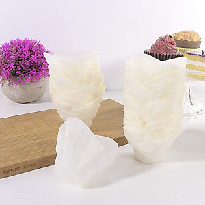 Cabilock 100pcs Mini Paper Baking Cups Lotus Shape Grease Proof Cupcake Liners For Cake Balls Muffins Cupcakes Candies (White)