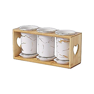 LUODI Golden Marbling Set of 3 with Wooden,Silverware Caddy Holder for Spoons Knives and Forks,Kitchen Utensil Flatware Organizer (White)
