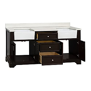 Kitchen Bath Collection Zelda 72-inch Double Farmhouse Vanity (Quartz/Chocolate): Includes Chocolate Cabinet with Stunning Quartz Countertop and White Ceramic Farmhouse Apron Sinks