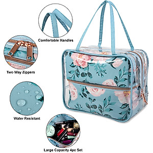 Emma & Chloe 4 Piece Toiletry Bag Set, Waterproof Home, Travel Cosmetic Train Case Makeup Bags for Women with Handle, Zipper – 4 Makeup Bags Set (Floral Florish)