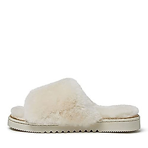 Dearfoams womens Fireside By Dearfoams Cairns Shearling Slide With Metallic Trim Slipper, Natural, 8 US
