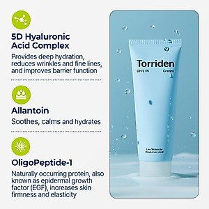 Torriden DIVE IN Cream 80ml (2.71 fl. oz.) | Facial Moisturizer for Sensitive, Oily Skin | Lightweight and Moistrul Creamy Texture | Hyaluronic Acid Cream, Allantoin