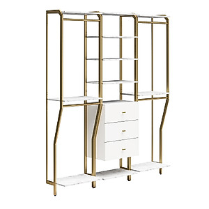 CosmoLiving by Cosmopolitan Gwyneth Closet 3 Piece Bundle- 2 Hanging Rod & 1 Drawer Unit, White Marble