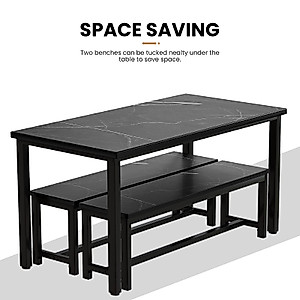 AWQM Modern Black Dining Table Set with Benches, 47.2" L x 28.74" W x 28.74" H, Ideal for Small Spaces