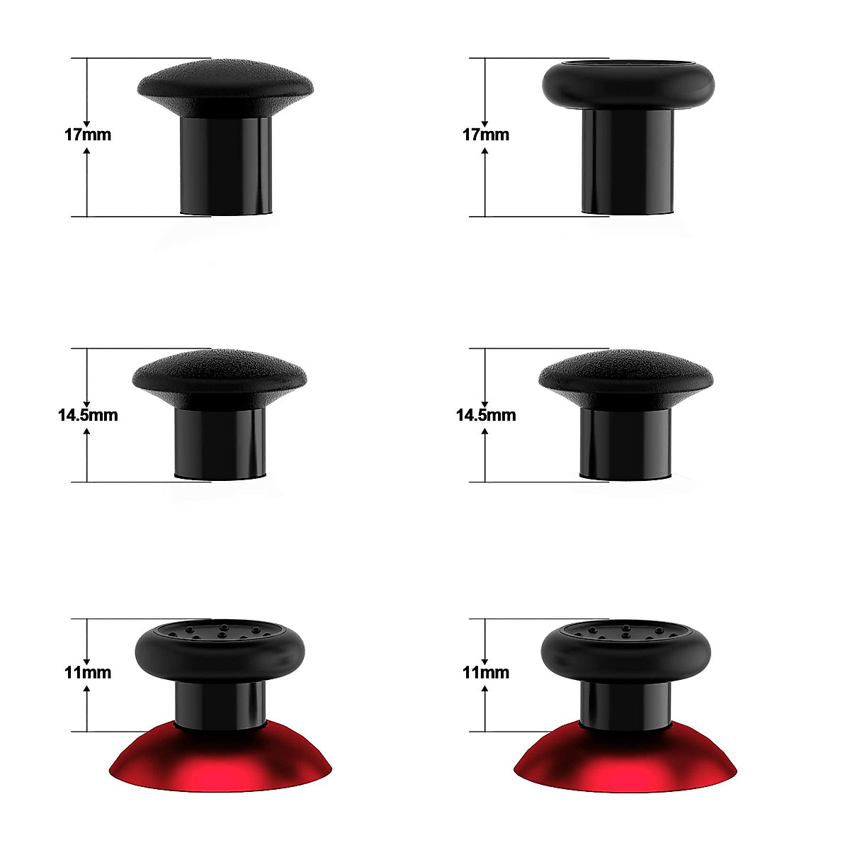 eXtremeRate ThumbsGear Interchangeable Ergonomic Thumbstick for PS5 Controller, for PS4 All Model Controller - 3 Height Domed and Concave Grips Adjustable Joystick - Chrome Red & Black