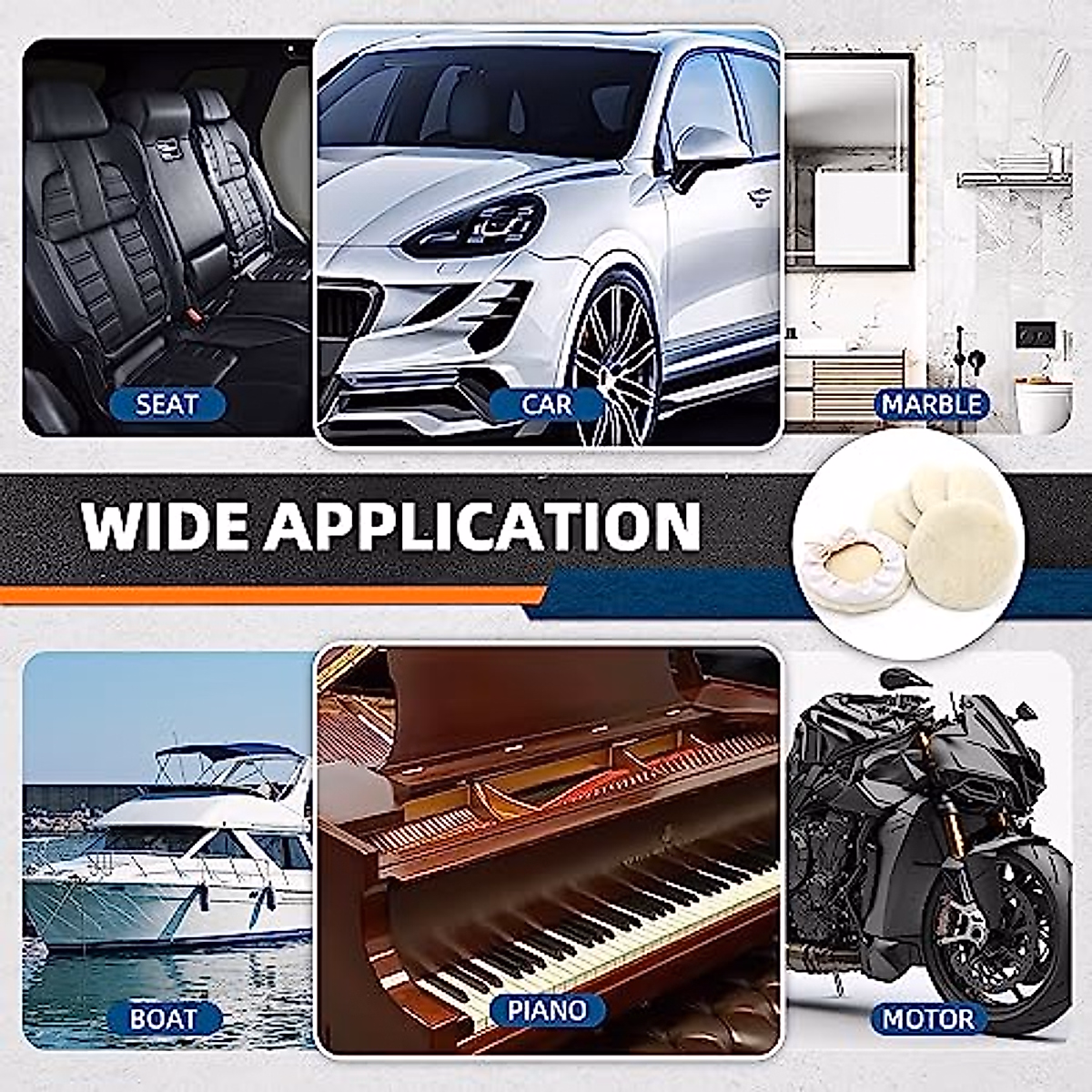 Boomersun 8 Pack 6“ Wool Buffing Pad - Free Adjustment of Tightness, Fit for 5" to 6" Wool Buffer Polishing Pads for Car & Motorcycle Polishing, Glass Grinding