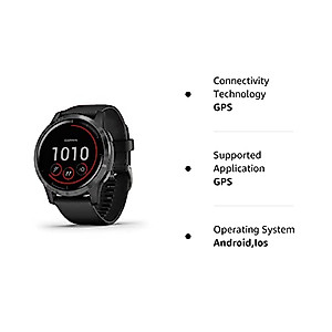 Garmin vivoactive 4 GPS Smart Watch in Slate Stainless Steel Bezel with Black Case and Silicone Band (Renewed)