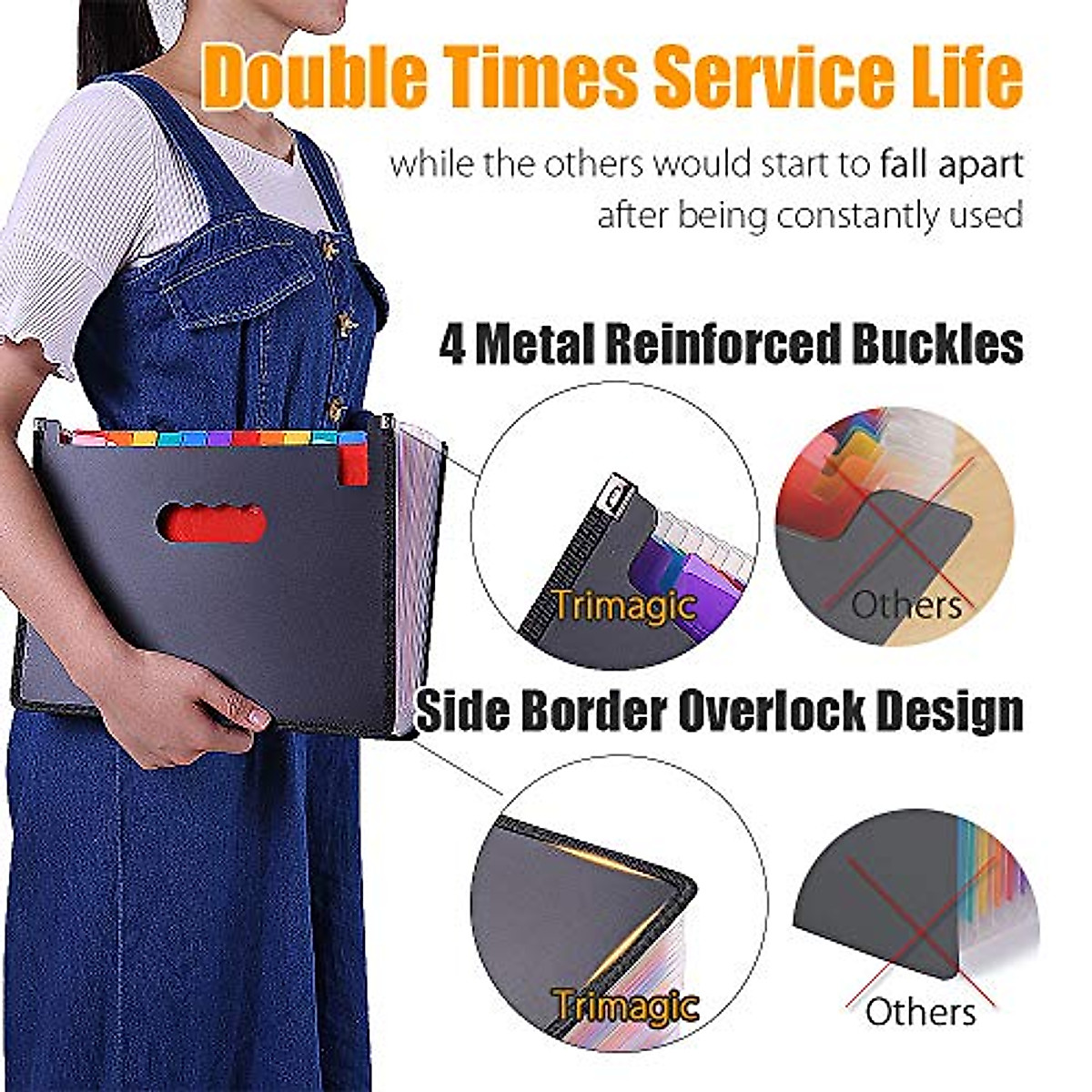 TriMagic Accordian Alphabetical File Organizer, Expanding Accordion Filing File Folder Organizer with 24 Pockets, A-Z Expandable Paperwork Paper Keeper Invoice Receipt Bill Document File Box