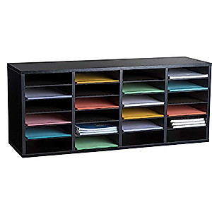 AdirOffice Wooden Literature Organizer Sorter - Stackable Mail Craft Paper Storage Holder with Removable Shelves for Office, Classrooms, and Mailrooms Organization (24 Compartment, Black)
